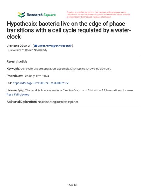 Pdf Hypothesis Bacteria Live On The Edge Of Phase Transitions With A