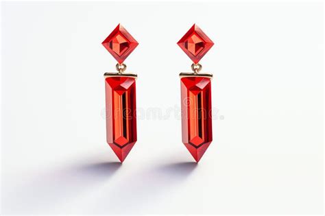 Red Crystal Earrings Isolated On White Background Jewelry Earrings With Bright Crystals Female