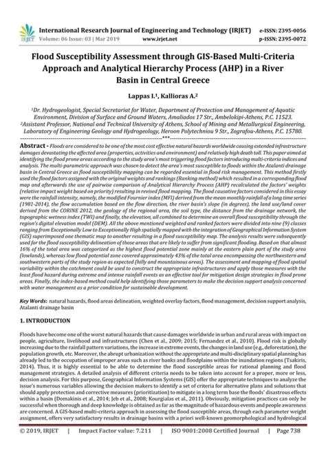 Irjet Flood Susceptibility Assessment Through Gis Based Multi Criteria Approach And Analytical