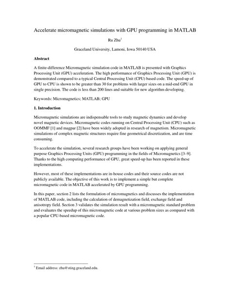 Pdf Accelerate Micromagnetic Simulations With Gpu Programming In Matlab