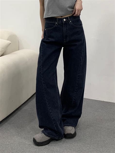 유데모닉 로잉 절개 진청 와이드 데님 팬츠 위시버킷