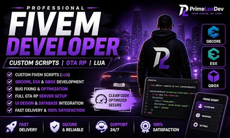Develop Custom Fivem Scripts Qbcore Esx Qbox Lua Gta Rp Server By