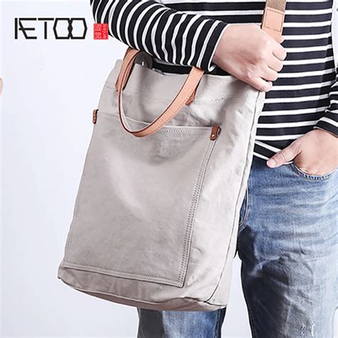 AETOO 대용량 캔버스 핸드백 남성용 어깨에 매는 가방 휴대용 쇼핑백 AliExpress