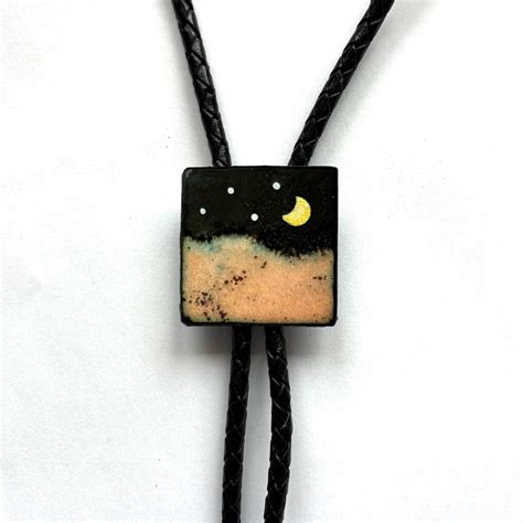 Moon Eclipse Bolo Tie Copper Enamel Handmade Lariat Necklace Etsy