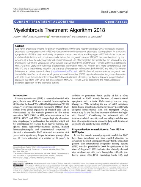 Pdf Myelofibrosis Treatment Algorithm 2018
