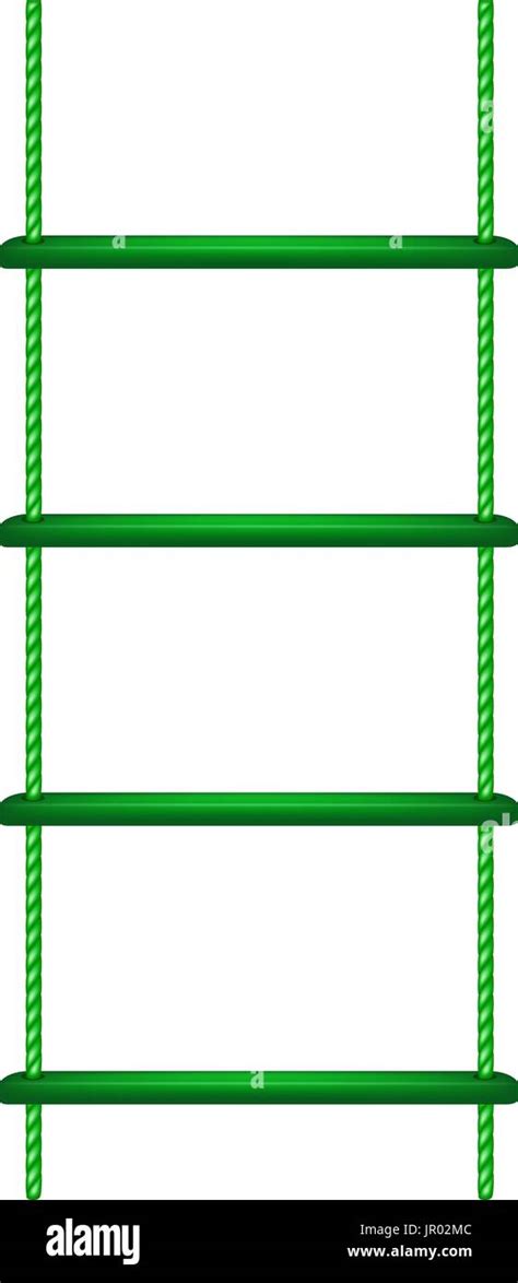 Wooden Rope Ladder In Green Design On White Background Stock Vector