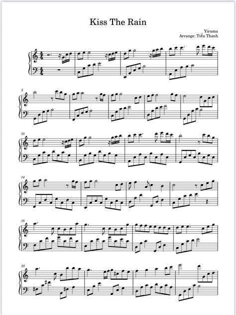 Sheet Piano Kiss The Rain Easy Không Dấu Hoá Dễ Tập