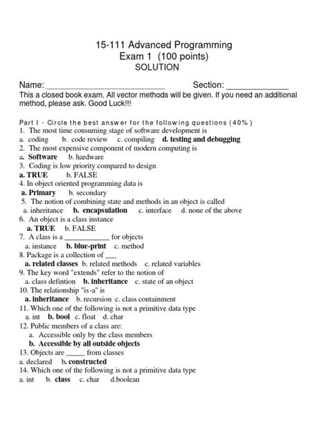 Advanced Programming Exam 1 Pdf Class Computer Programming Inheritance Object Oriented