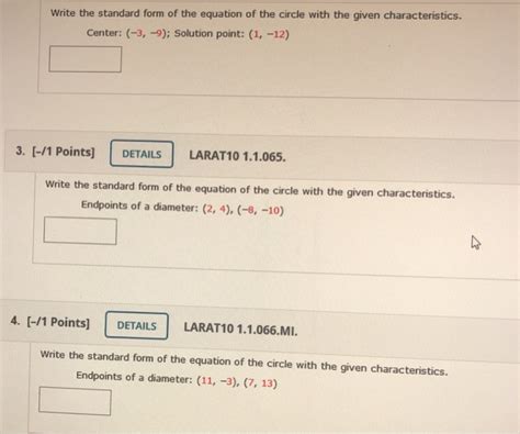 Solved Write The Standard Form Of The Equation Of The Circle