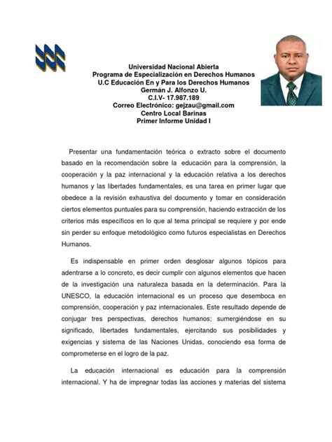 Extracto Sobre El Documento Basado En La Recomendación Sobre La Educación Para La Comprensión