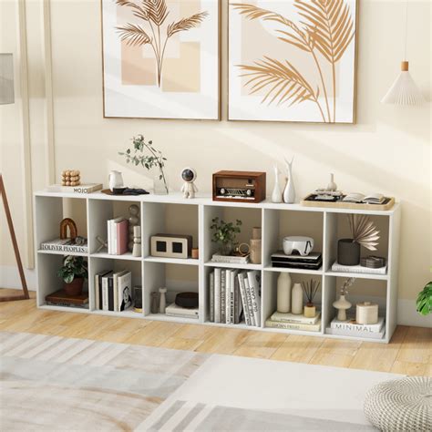 6 Cube Bookshelf With Back Guardrail For Living Room Bedroom Costway