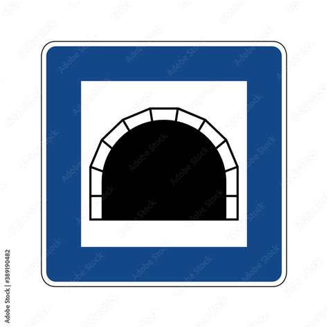 Tunnel Ahead Road Sign Vector Illustration Of Blue Square Traffic Sign