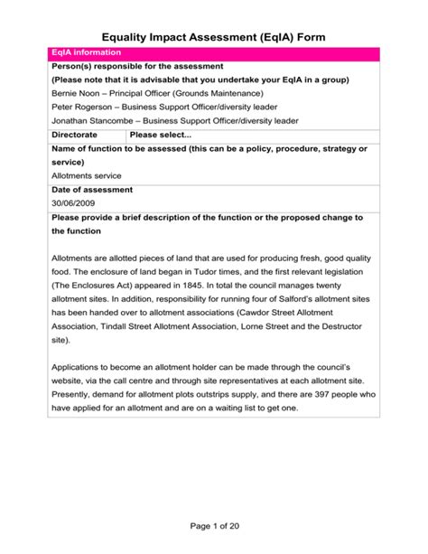Equality Impact Assessment Eqia Form