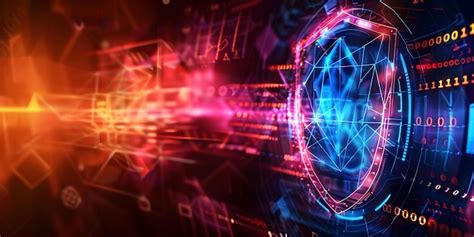 Premium Photo Securing Digital Technology Cybersecurity Shield On Hud Polygons And Binary Data
