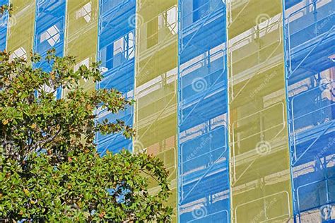 Metal Scaffolding On A Construction Site Built With Prefabricated