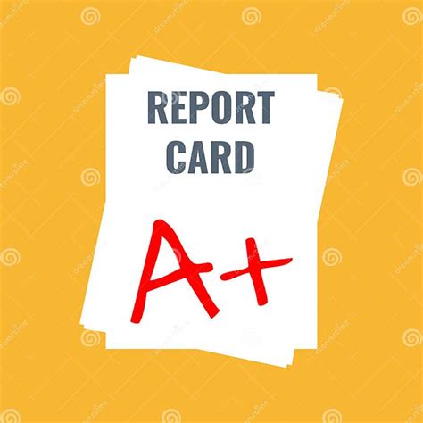School Report Card With A Plus Grade Flat Vector Illustration Stock