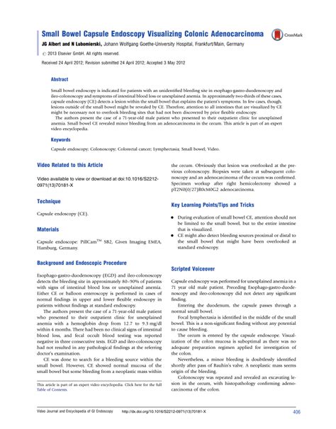Pdf Small Bowel Capsule Endoscopy Visualizing Colonic Adenocarcinoma