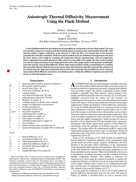 Pdf Anisotropic Thermal Diffusivity Measurement Using The Flash Method