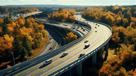 Premium Ai Image Autumncolored Forests And A Highway Overpass From