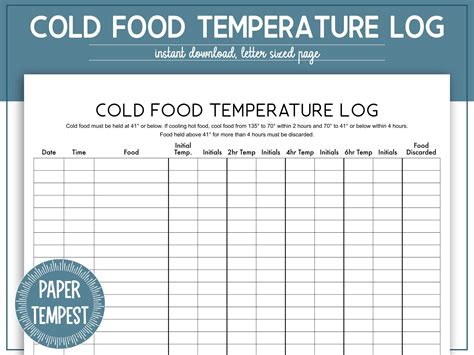 Food Temperature Log Template Best Templates Resources
