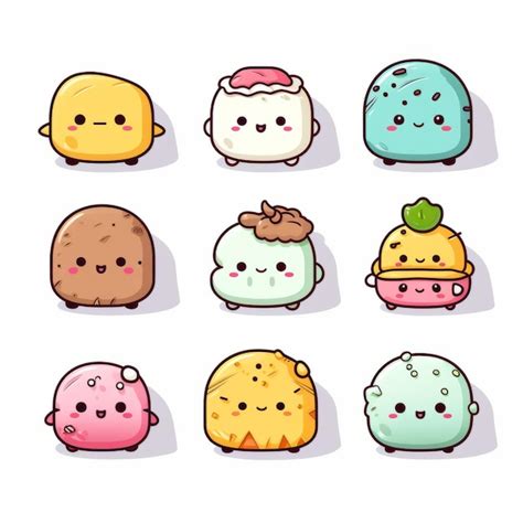 Premium Photo Adorable Collection Of Small Squishy Kawaii Characters With No Background