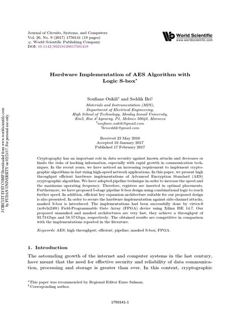 Hardware Implementation Of Aes Algorithm With Logic S Box Sou Ane