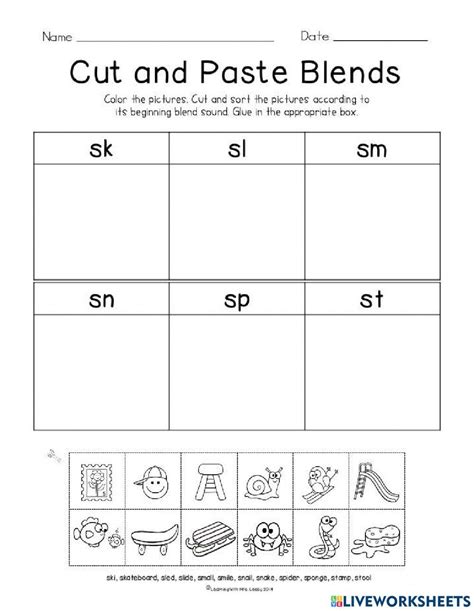 Blends Cut And Paste Worksheets