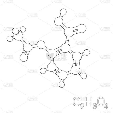 阿司匹林分子模型。孤立在白色背景上。