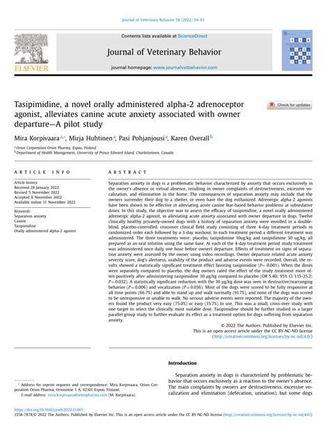 Pdf Tasipimidine A Novel Orally Administered Alpha 2 Adrenoceptor