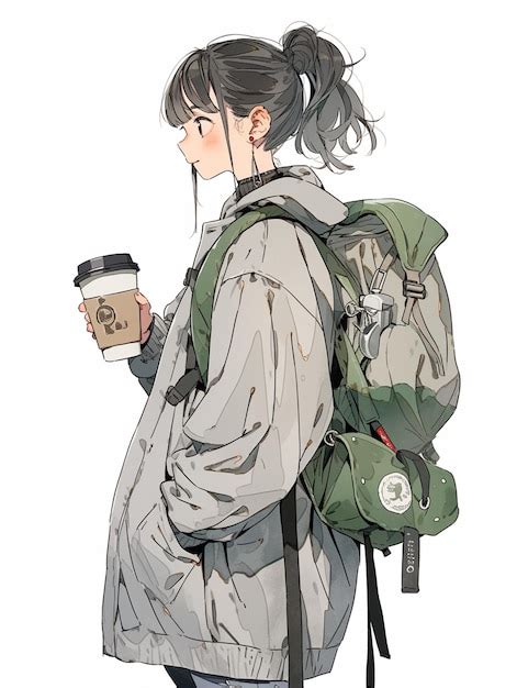 Premium Ai Image Anime Girl With Backpack And Coffee In Hand And