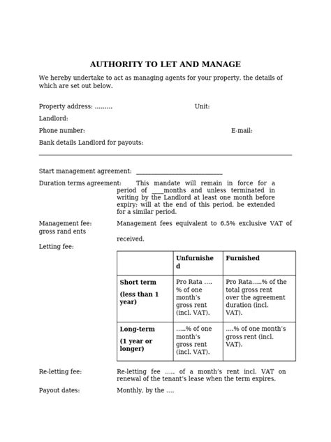 Sample Management And Letting Mandate Pdf