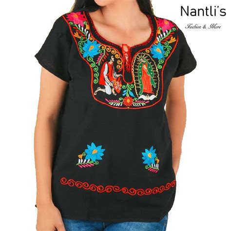 Tm 77175 Black Blusa Bordada Virgen De Guadalupe Mujer Mayoreo
