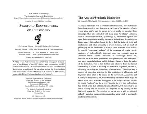 Friends Of The Sep Society Preview Of The Analytic Synthetic Distinction Pdf