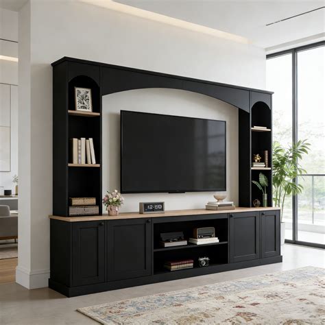 Gracie Oaks Arched Entertainment Centre Wall Unit With Bookshelf