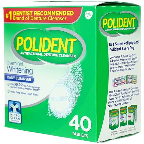 Polident Overnight Whitening Antibacterial Denture Cleanser Tablets