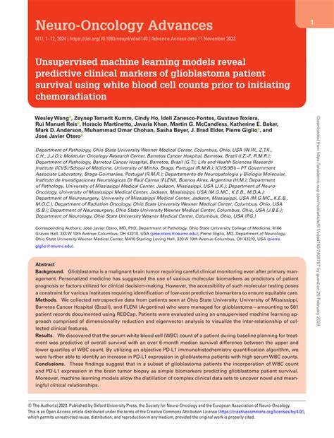 Pdf Unsupervised Machine Learning Models Reveal Predictive Clinical Markers Of Glioblastoma
