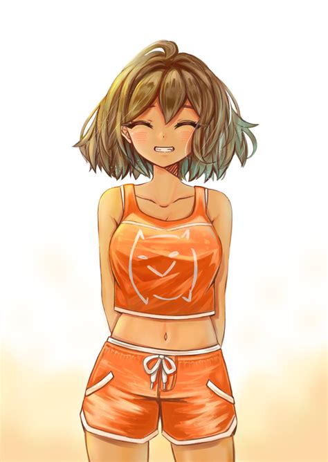 Safebooru 1girl Arms Behind Back Breasts Brown Hair Closed Eyes