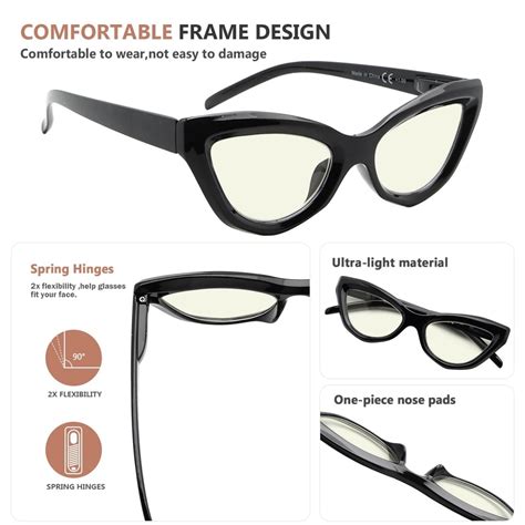 Reading Glasses Blue Light Filter Cat Eye Trendy 4 Pack Women