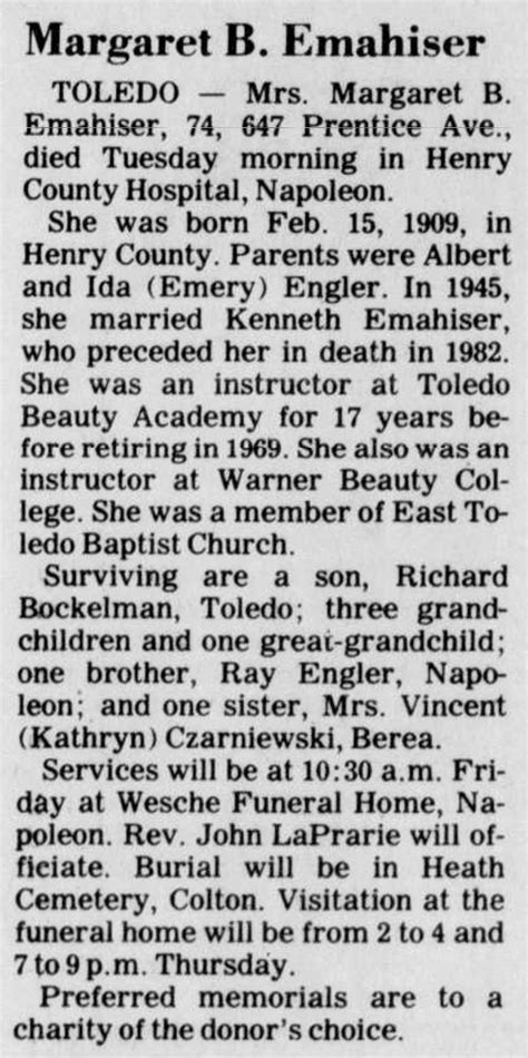 Margaret B Engler Emahiser 1909 1984 Mémorial Find A Grave