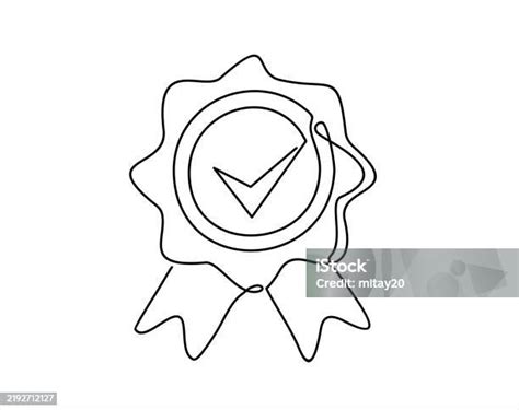 수상 배지 연속 라인 아트가 그려져 있습니다 승인 확인 기호입니다 인증서 윤곽선 벡터 그림 절연 통하고 있는 White 0명에 대한 스톡 벡터 아트 및 기타 이미지 Istock