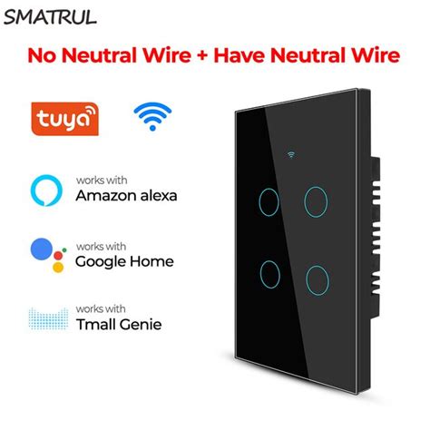Smatrul Tuya Wifi Smart Touch Switch Light No Neutral Wire 110v 220v 1