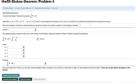 Solved Help Entering Answers Point Use Stokes Theorem Chegg