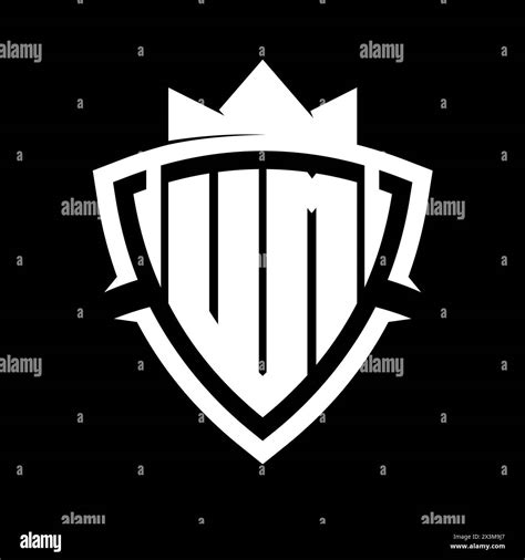 Um Letter Bold Monogram With Triangle Curve Shield Shape With Crown