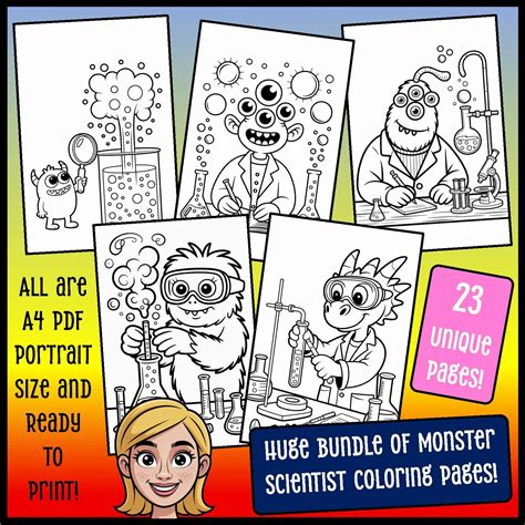 23 Science Monsters Chemistry Physics Art Themed Coloring Pages A4 Pdf