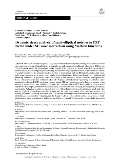 Dynamic Stress Analysis Of Semi Elliptical Notches In Pzt Media Under