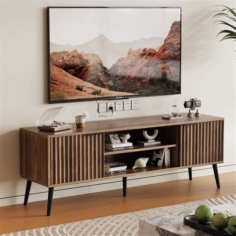 Jomeed Mid Century Modern Tv Stand Wood Wave Panel Tv Cabinet With