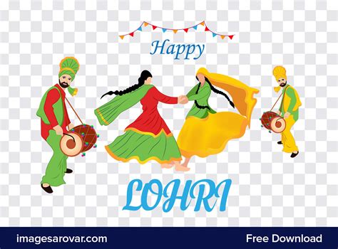 Lohri Festival Group Of People Playing Dhol And Dancing Bhangra Vector Png Clipart Free