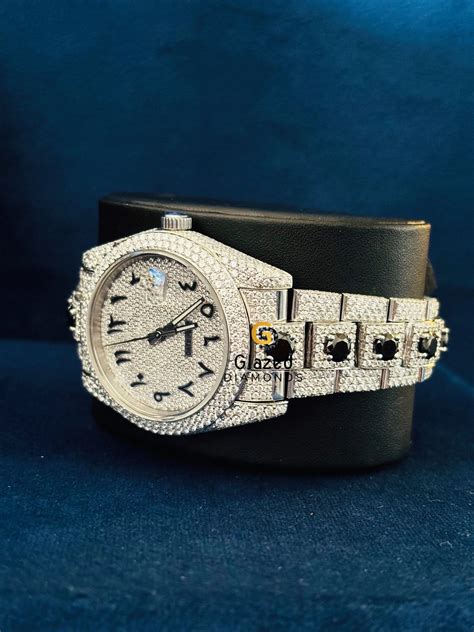 Black Arabic Number White And Black Moissanite Watch Glazed Diamonds