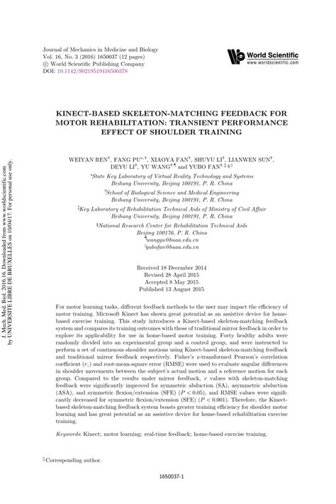 Pdf Kinect Based Skeleton Matching Feedback For Motor Rehabilitation