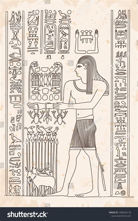 Ancient Egyptian Drawing Hieroglyphs On Papyrus Stock Vector Royalty